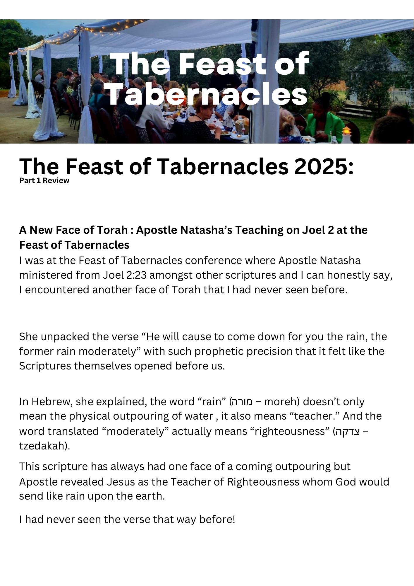 The feast of Tabernacles: The Voice of The Lord Walking Part 1 - House of Ariel Gate